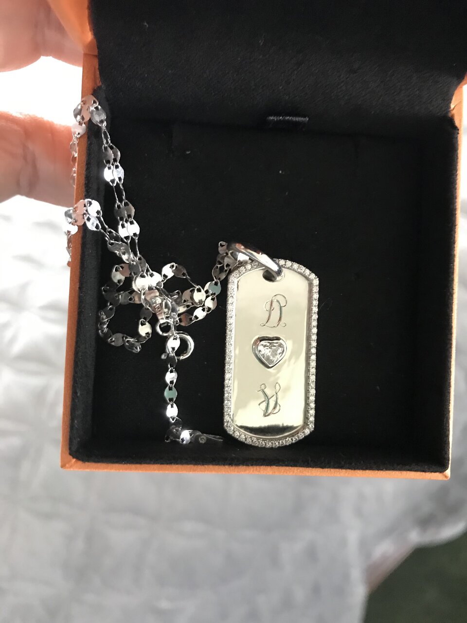 A Platinum Custom Made Dog Tag For Valerie